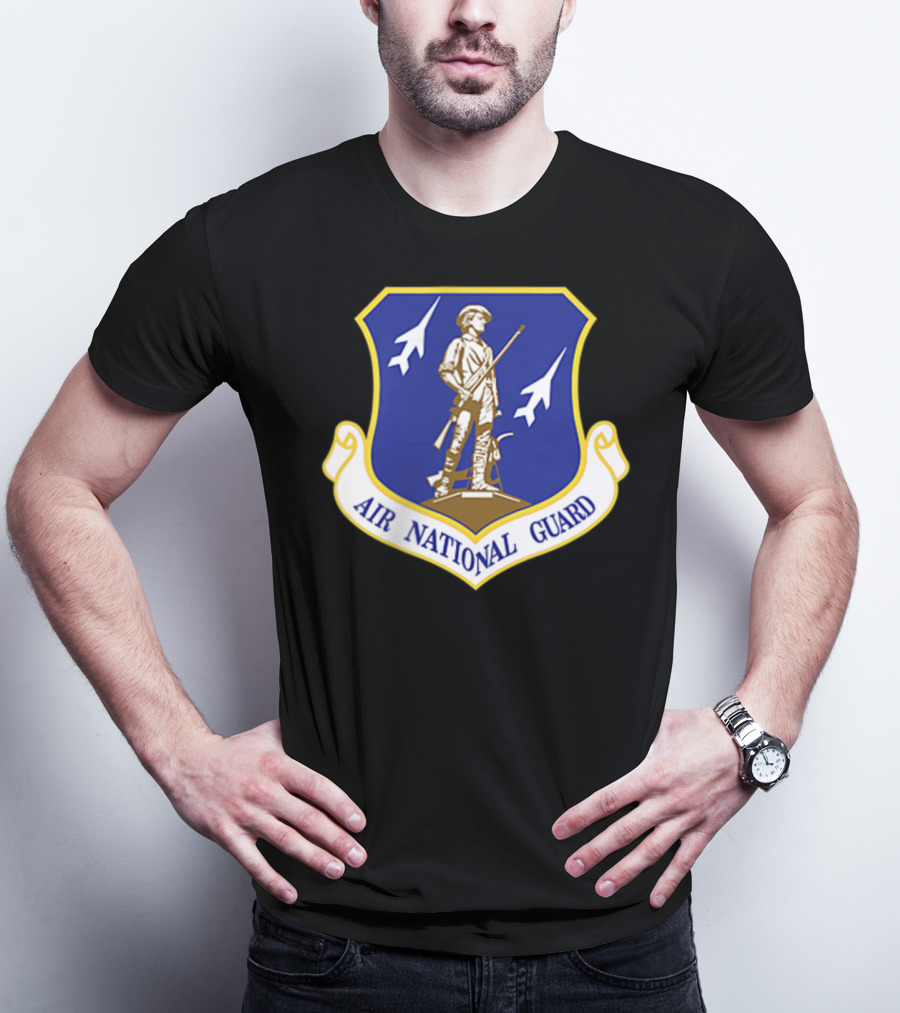 Air National Guard Military Veteran Morale PT Stat Shield Logo With Soldier And Jets T-Shirt