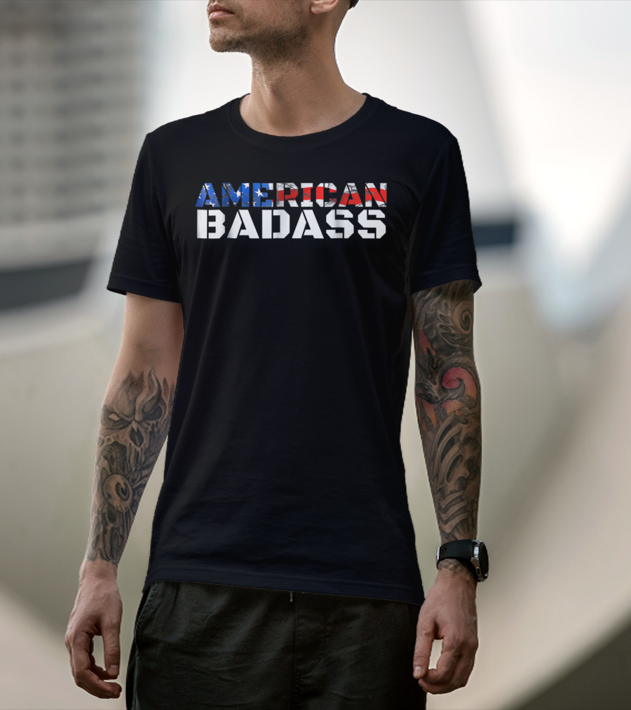 American Badass USA Flag Patriotic T-Shirt