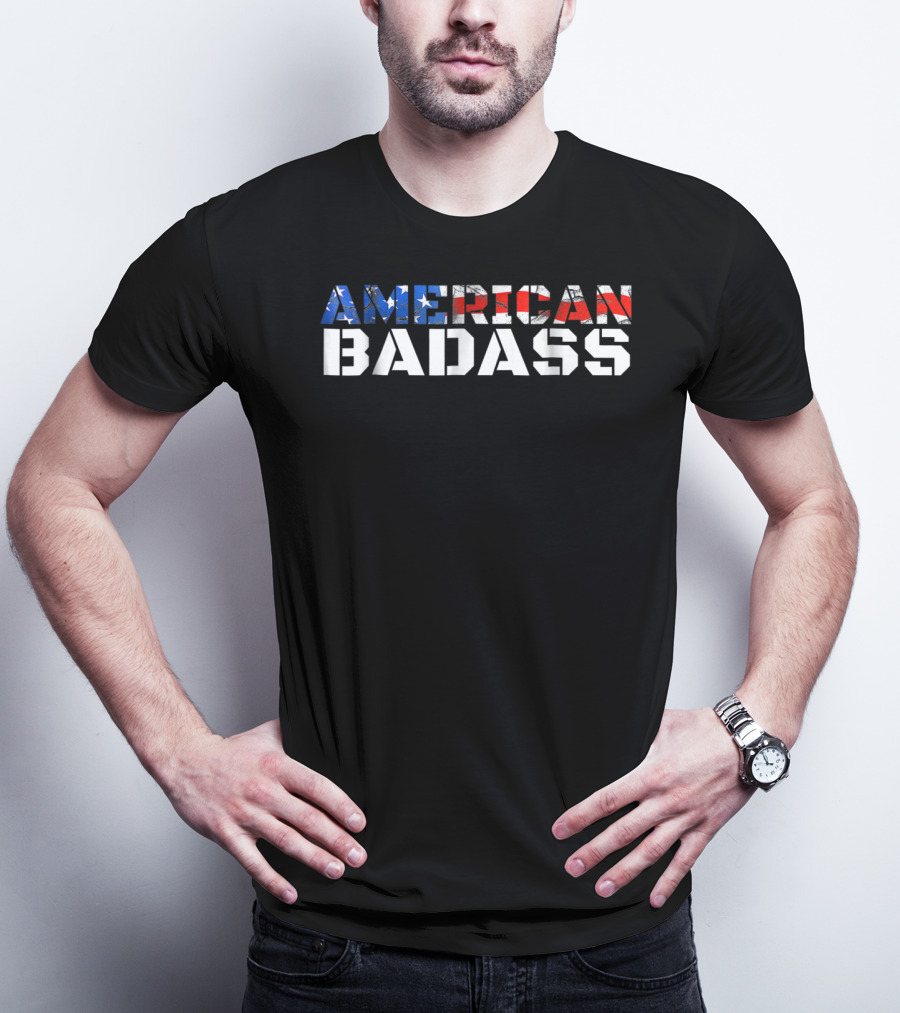 American Badass USA Flag Patriotic T-Shirt