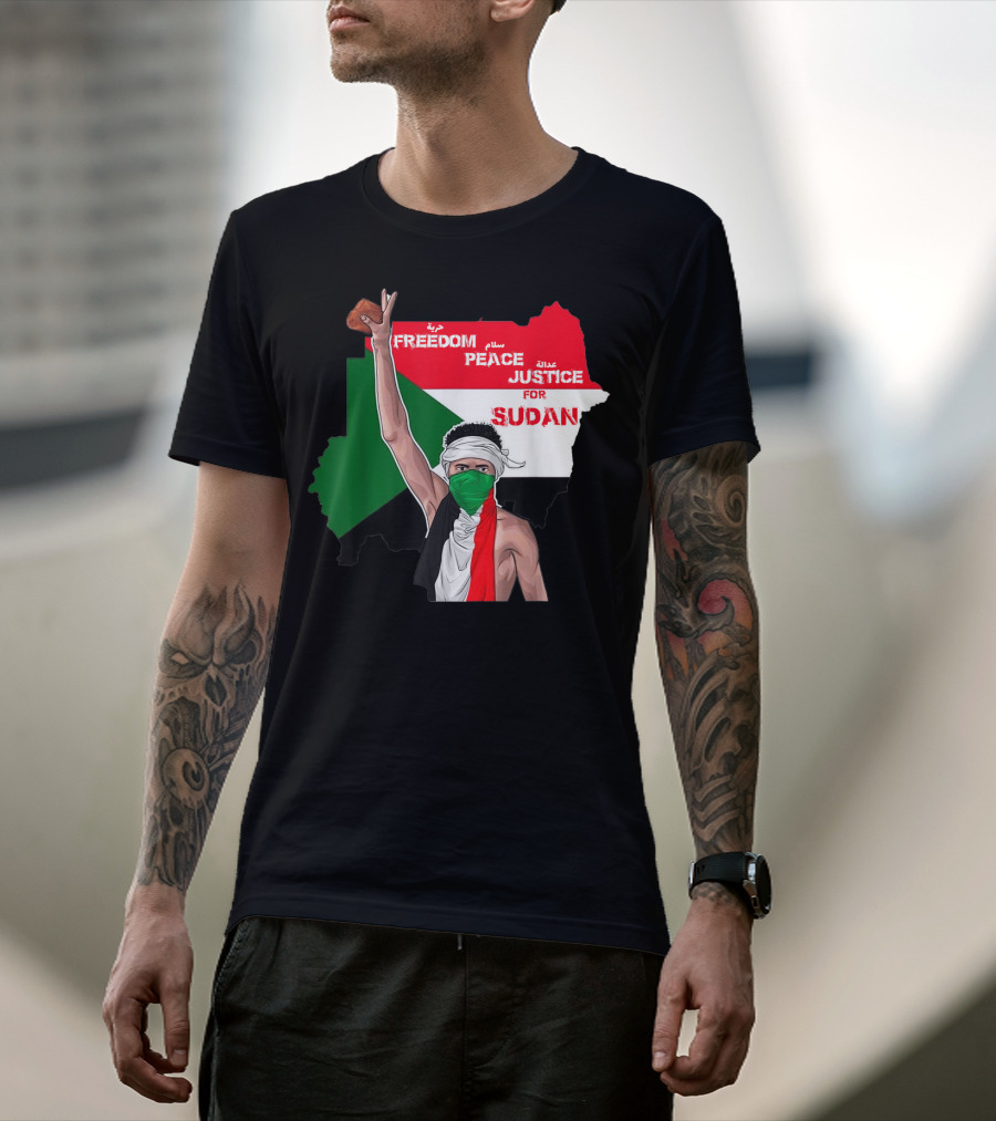 Freedom Peace Justice For Sudan Flag Arabic English Protester T-Shirt