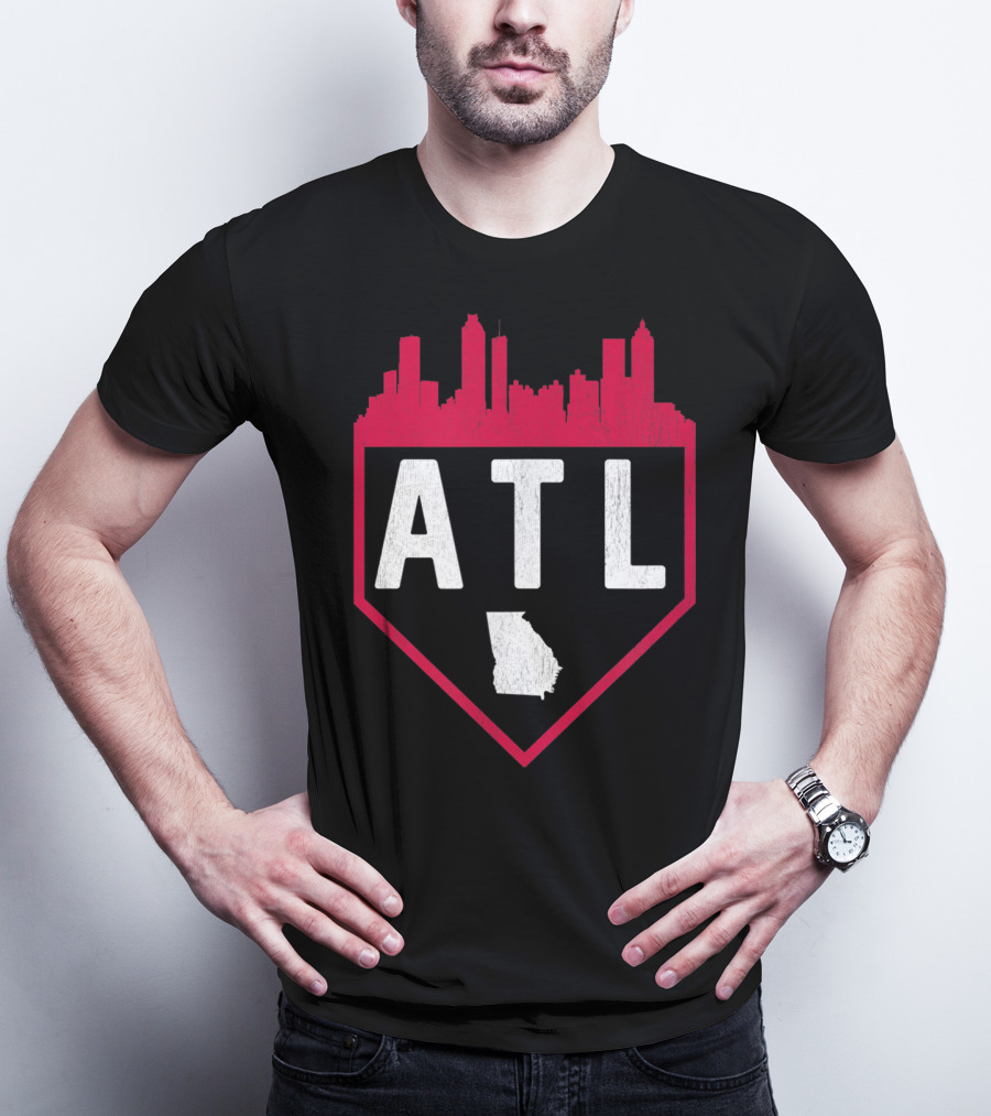 ATL Skyline Home Plate Atlanta Baseball Vintage Georgia T-Shirt