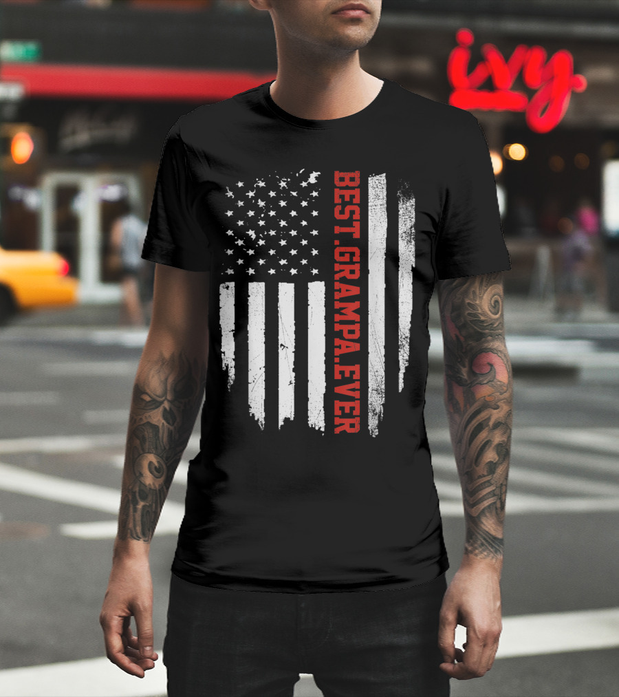 Best Grampa Ever Vintage USA Flag American T-Shirt