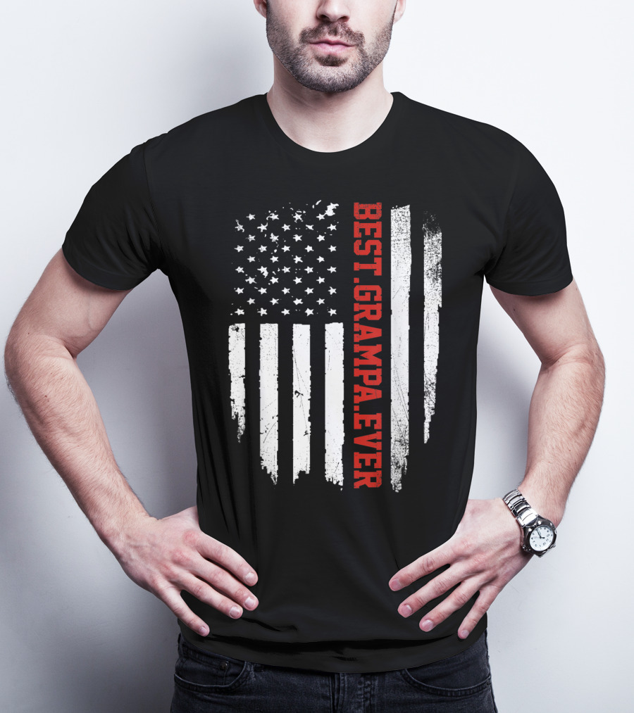 Best Grampa Ever Vintage USA Flag American T-Shirt