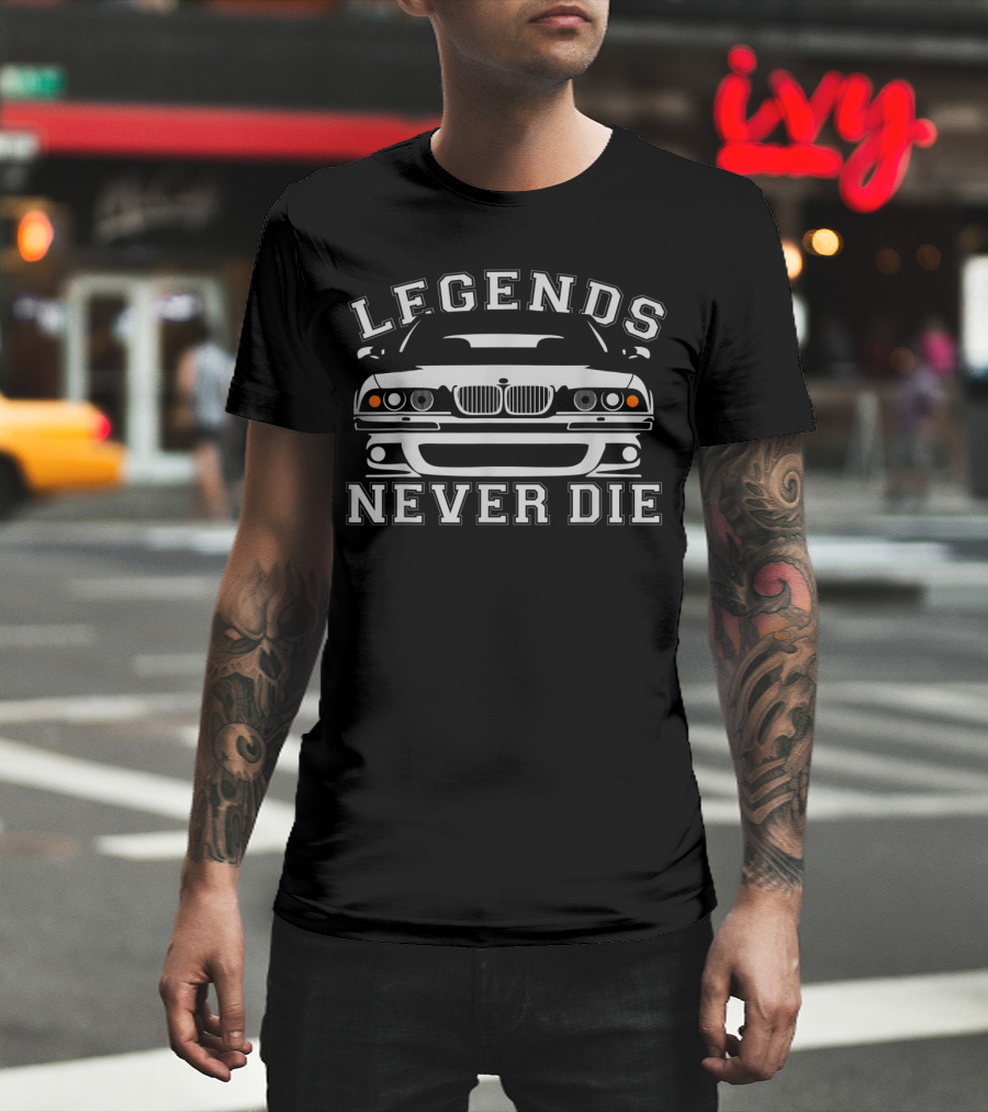 Bimmer E39 Legends Never Die Car Front View T-Shirt