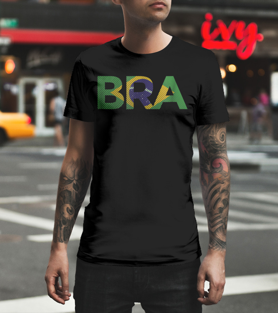 BRA Brasil Flag Styled Typography T-Shirt