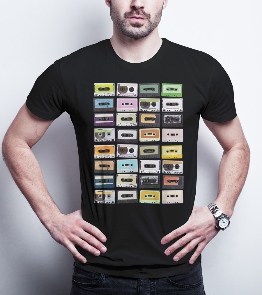 Colorful 1980s Cassette Tape Mixtapes Radio Music T-Shirt