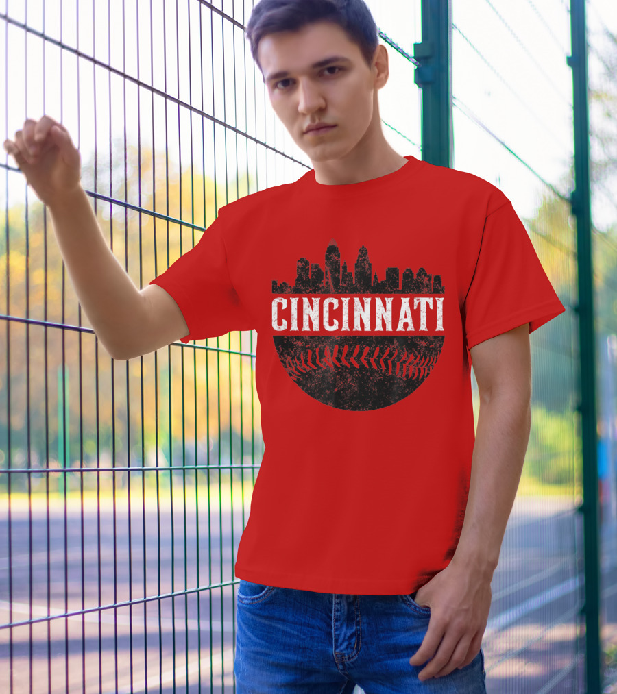 Cincinnati Ohio Skyline Baseball T-Shirt
