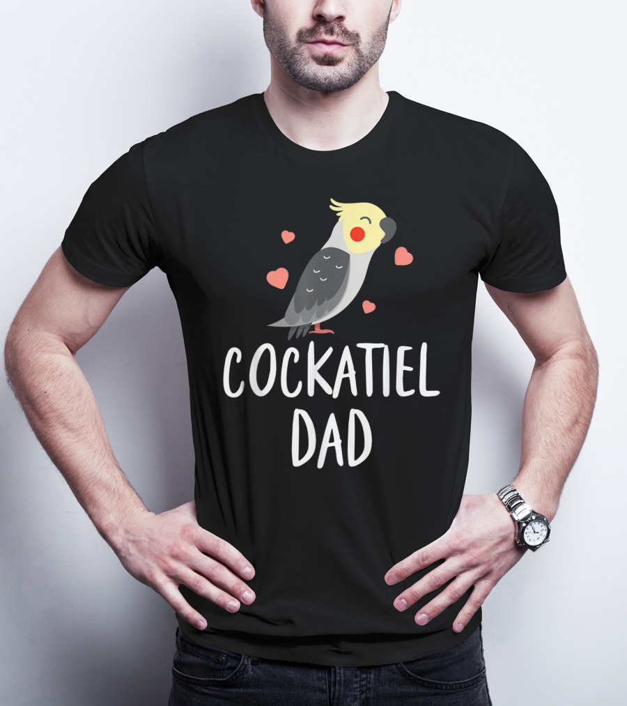 Cockatiel Dad Cute Funny Bird Lover With Hearts T-Shirt