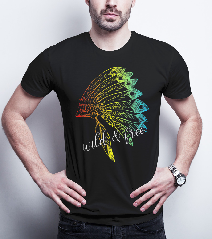 Wild And Free Colored Native American Headdress USA T-Shirt