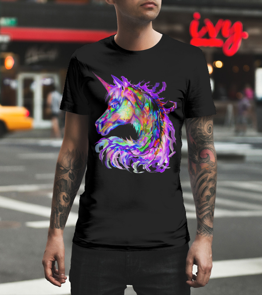 Festival Neon Colorful Rainbow Cute Unicorn Rave T-Shirt