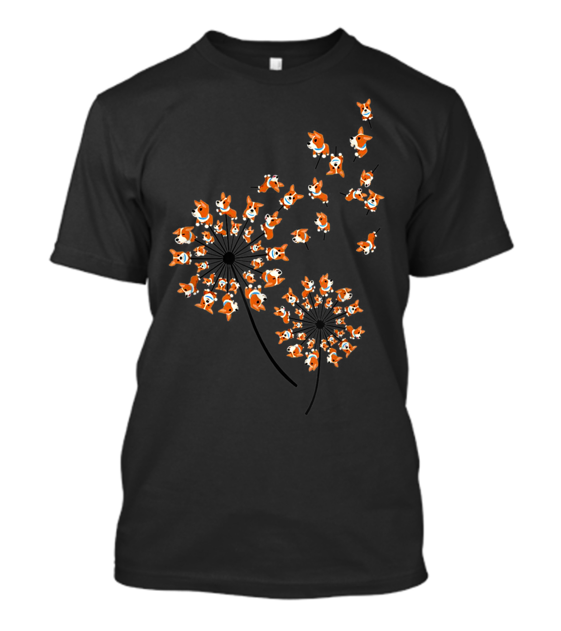 Corgi Dandelion Flower Pattern Multiple Corgis T-Shirt