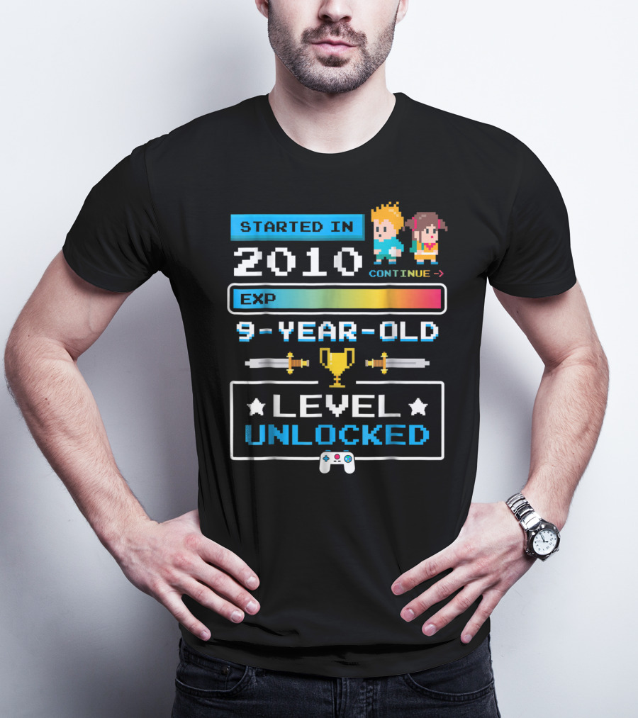Started In 2010 9 Year Old Level Unlocked Gamer EXP Trophy T-Shirt