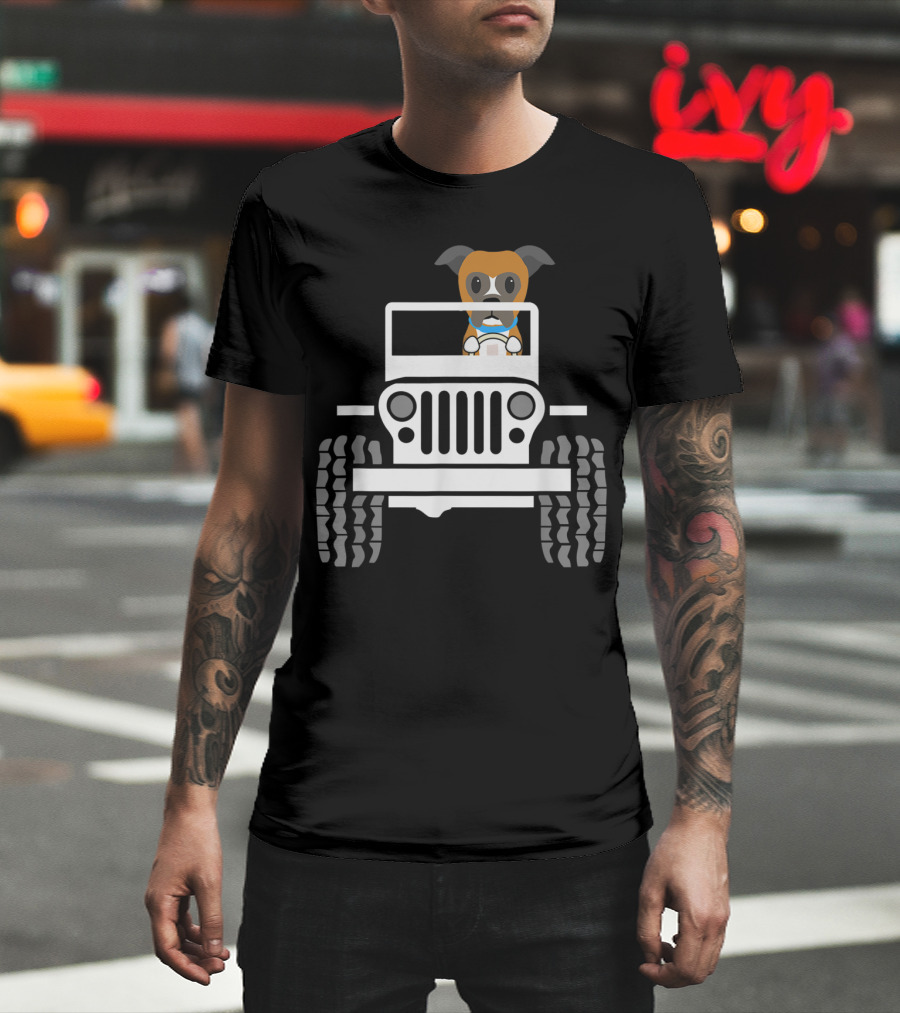 Cute Funny Boxer Dog Driving A Jeep T-Shirt