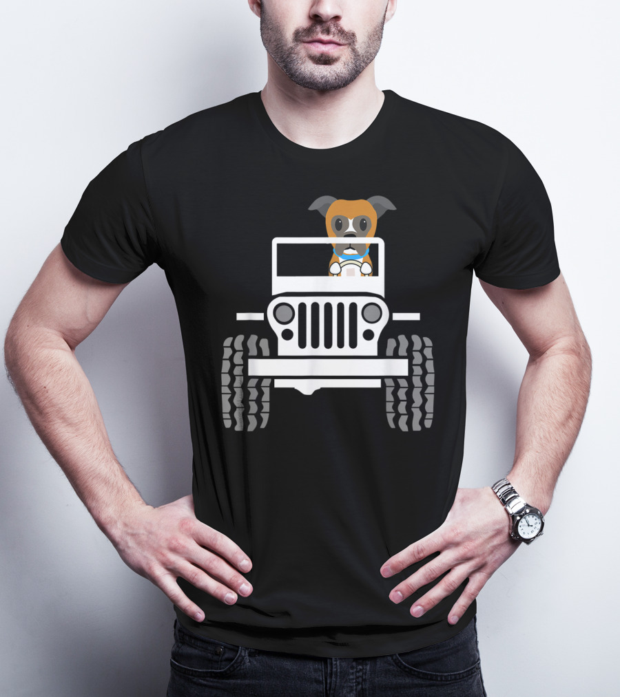 Cute Funny Boxer Dog Driving A Jeep T-Shirt