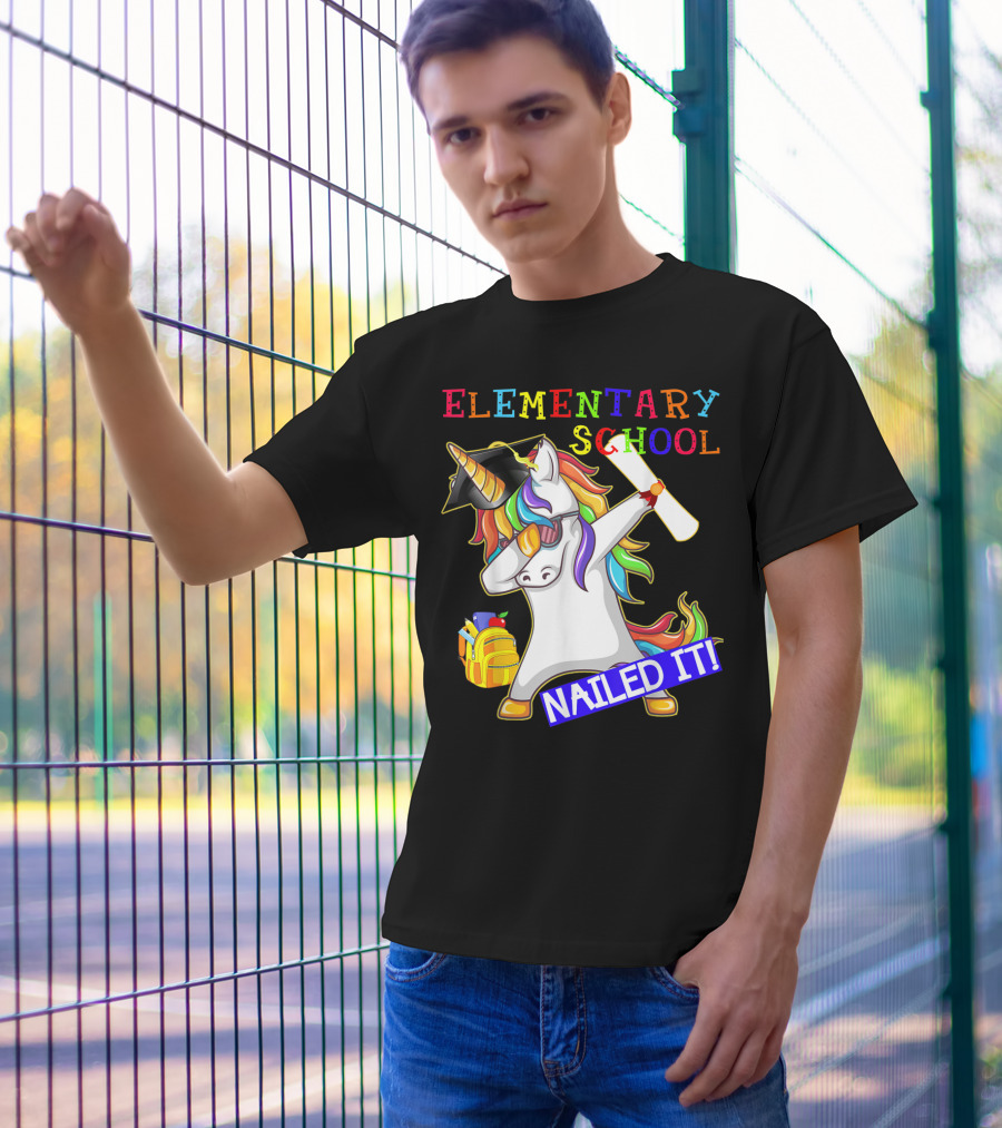 Elementary School Dabbing Unicorn Graduation Nailed It T-Shirt