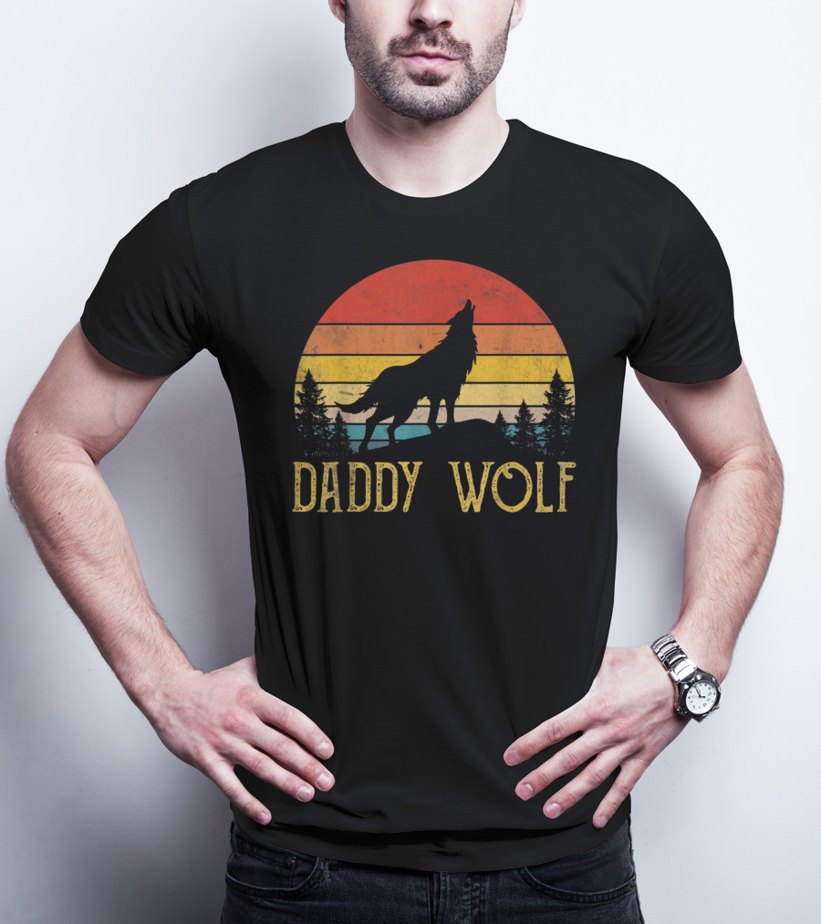 Daddy Wolf Silhouette Sunset Forest Scene T-Shirt