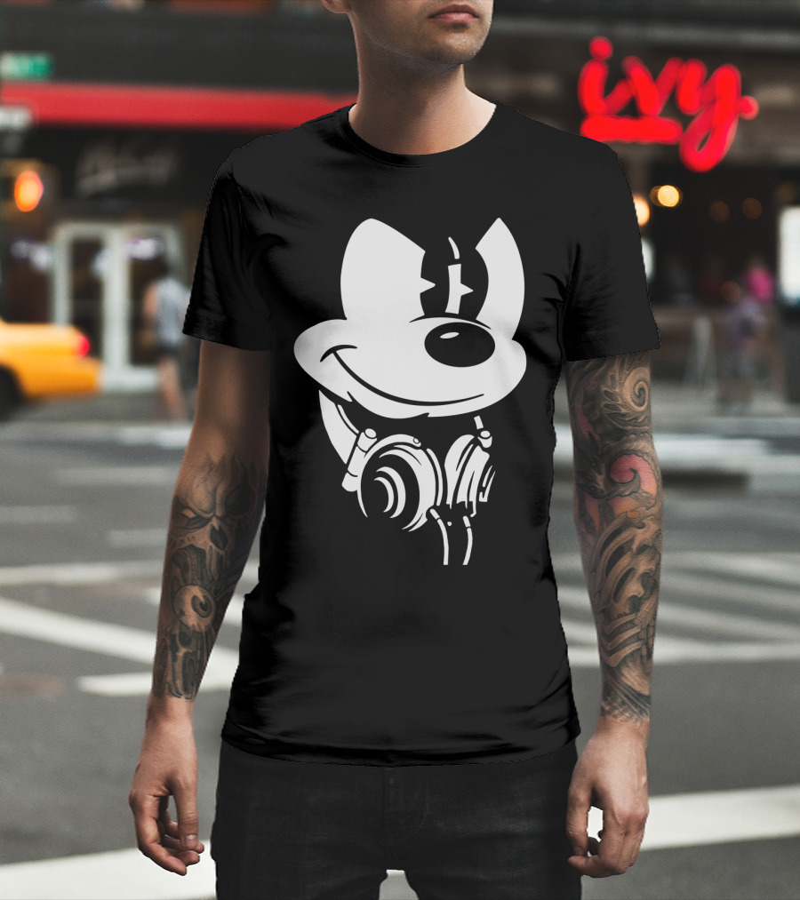 Disney Mickey Mouse Headphones Smiling Iconic Character T-Shirt