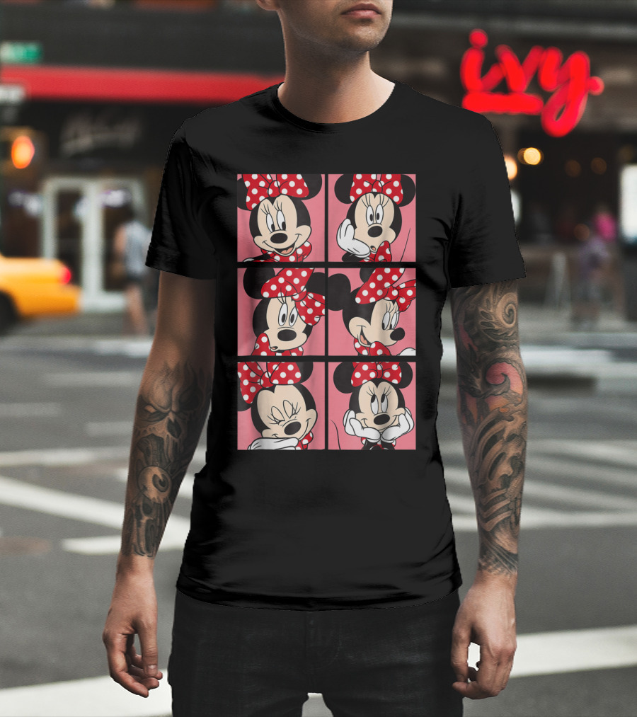 Disney Minnie Mouse Red Polka Dot Bow Pink Grid Expressions T-Shirt