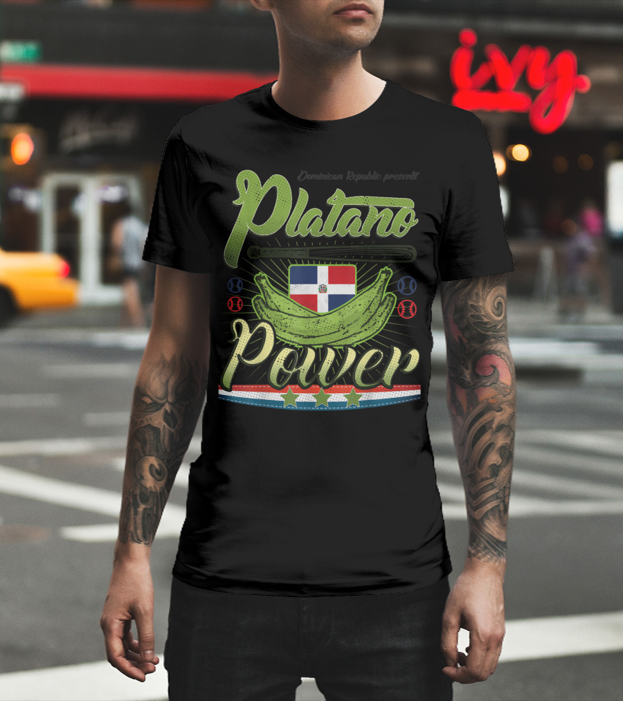 Dominican Republic Presents Platano Power Flag Baseball T-Shirt