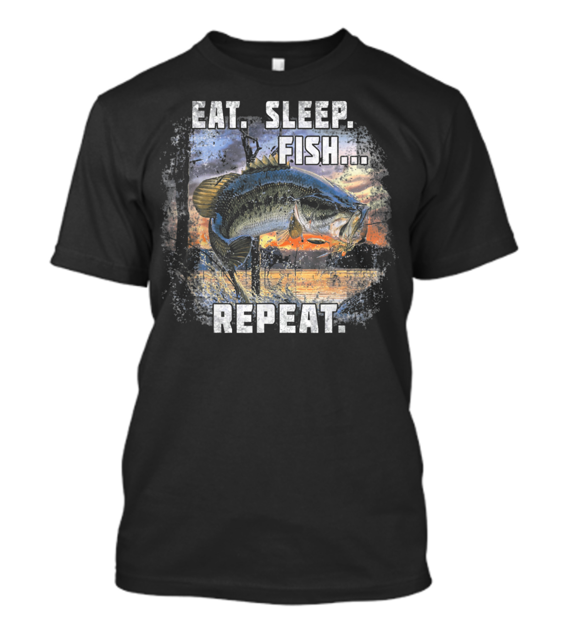 Eat Sleep Fish Repeat Bass Fishing Adventure Lake Sunrise T-Shirt