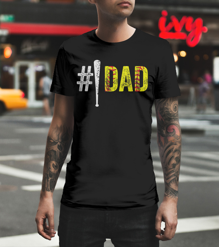 1 Dad Number One Softball Fan Dad T-Shirt