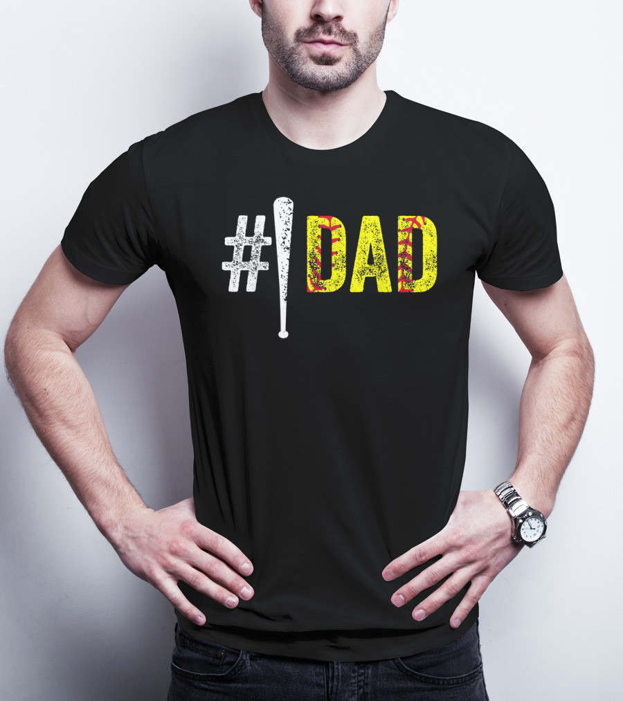 1 Dad Number One Softball Fan Dad T-Shirt