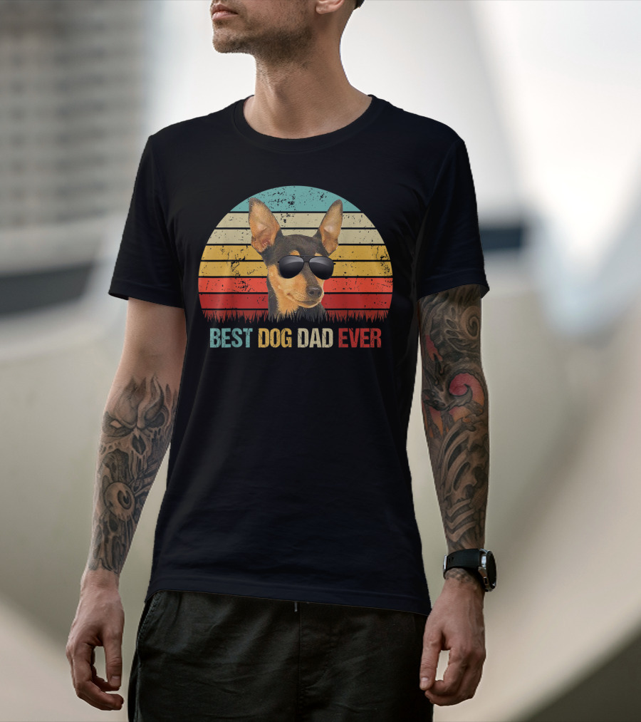 Best Dog Dad Ever Chihuahua Retro Style Sunglasses Vintage Stripes T-Shirt
