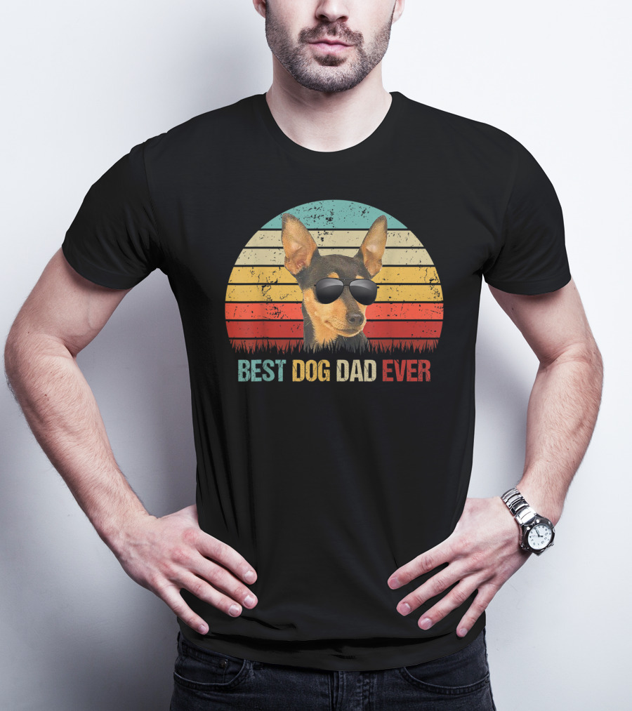 Best Dog Dad Ever Chihuahua Retro Style Sunglasses Vintage Stripes T-Shirt