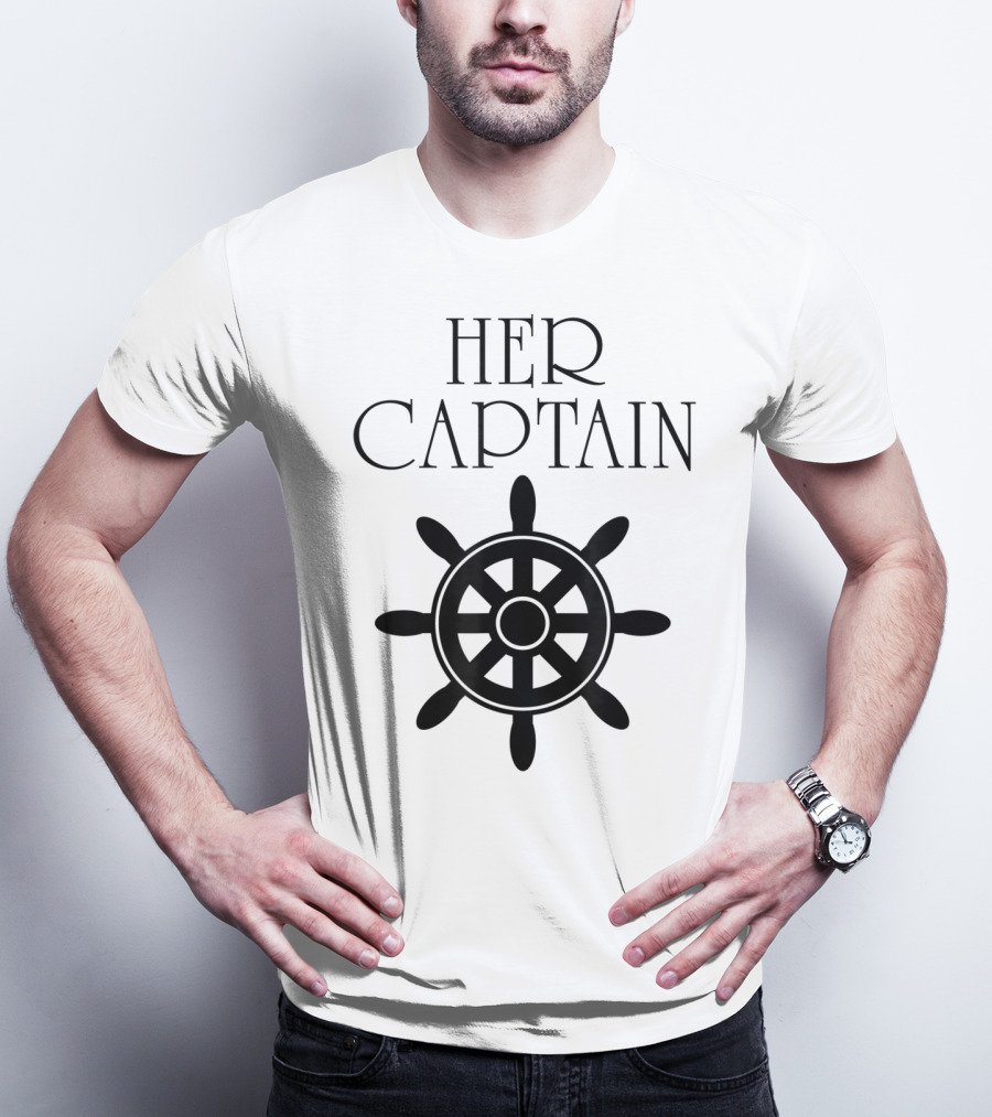 Mens Funny Cruise Her Captain His Anchor Couple Nautical Wheel T-Shirt