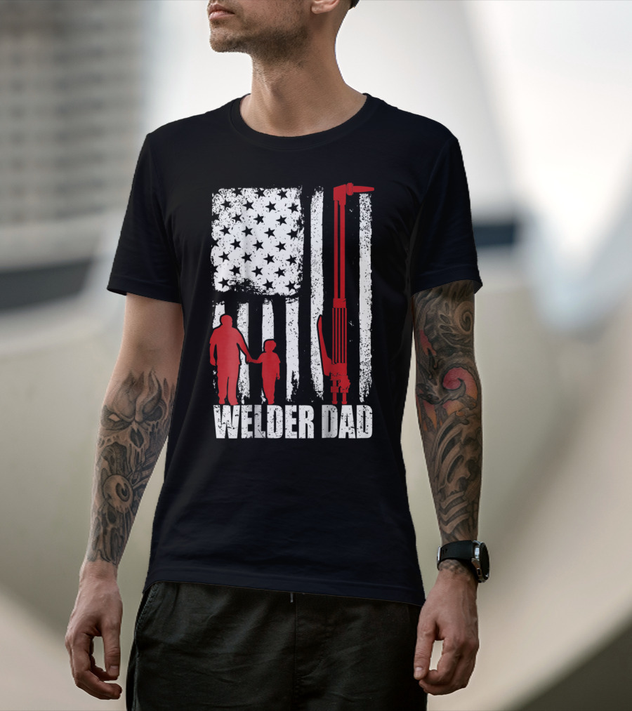 Welder Dad American Flag Grunge T-Shirt