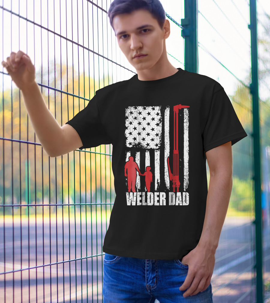 Welder Dad American Flag Grunge T-Shirt