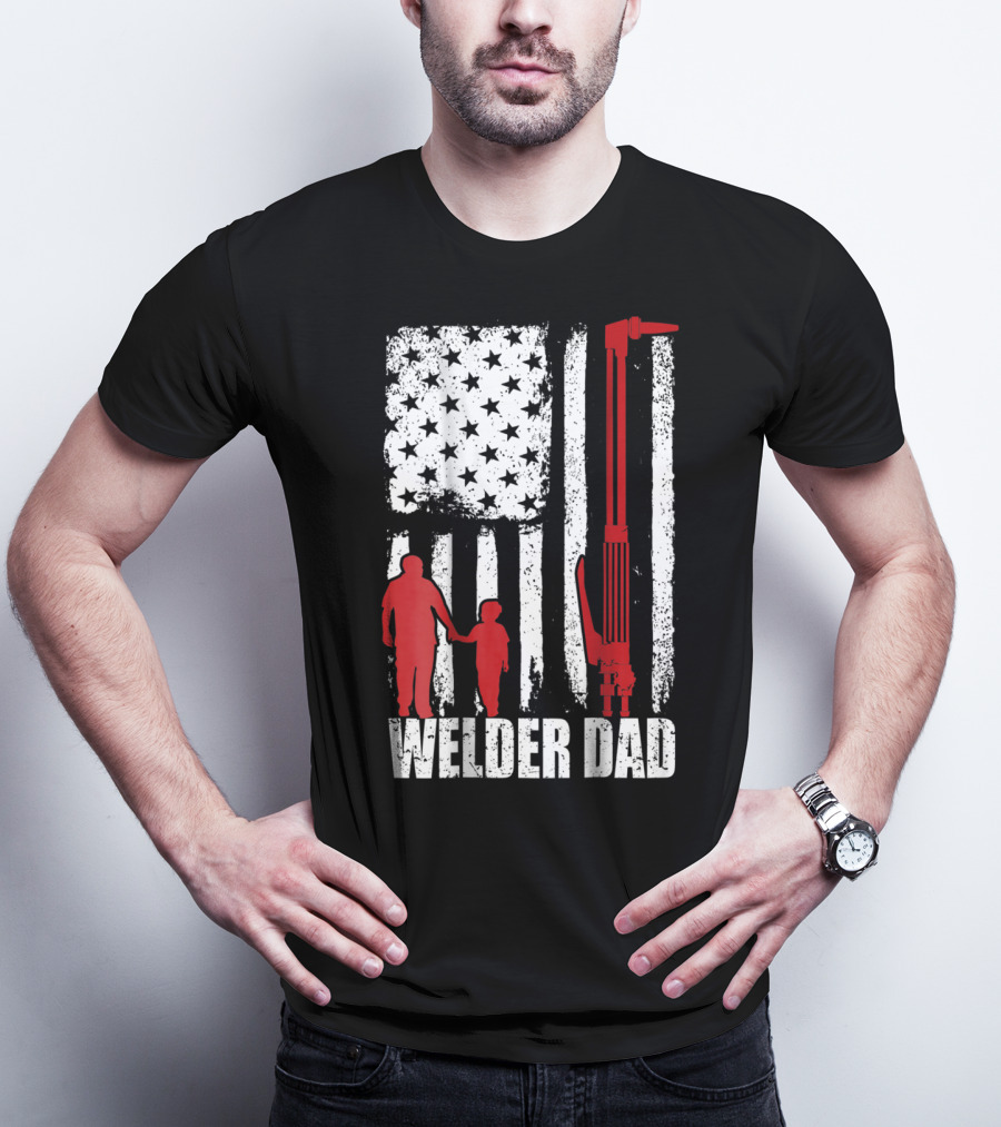 Welder Dad American Flag Grunge T-Shirt