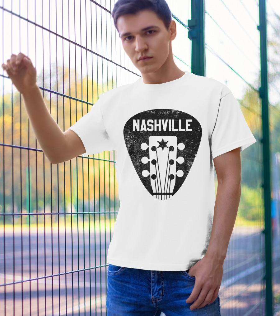 Nashville Guitar Pick With Vintage Music Headstock T-Shirt