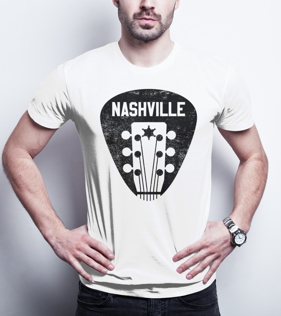 Nashville Guitar Pick With Vintage Music Headstock T-Shirt