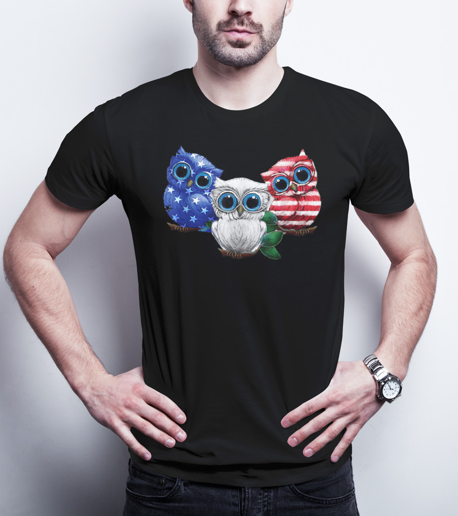 Patriotic Red White Blue Owl Trio T-Shirt
