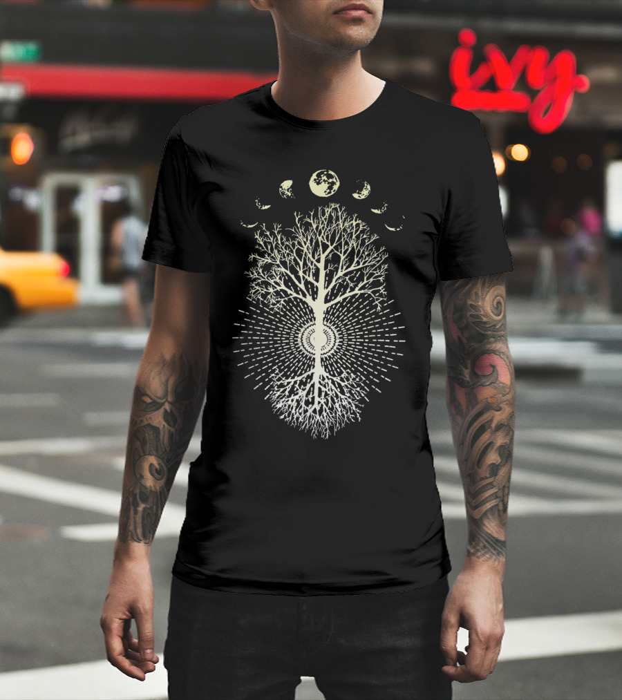 Phases Of The Moon Tree With Radiating Symmetry And Branches T-Shirt