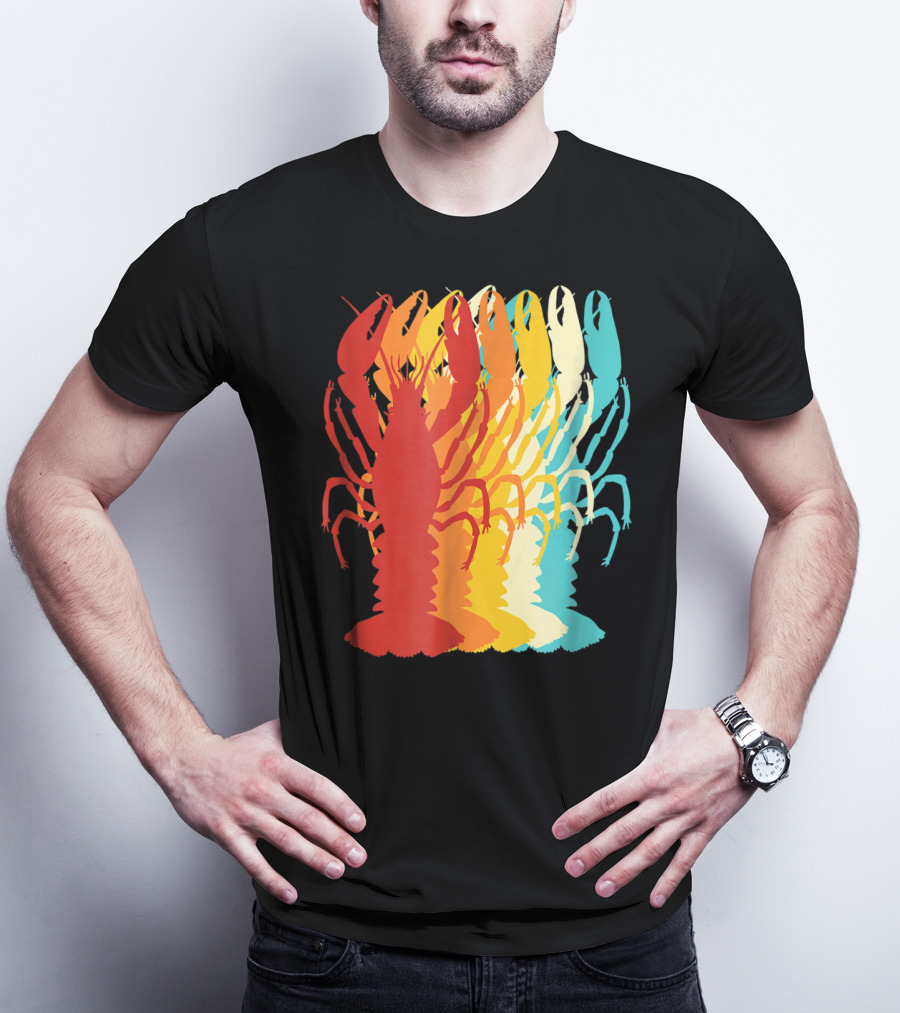 Retro Crawfish Rainbow Cajun Crayfish Novelty T-Shirt