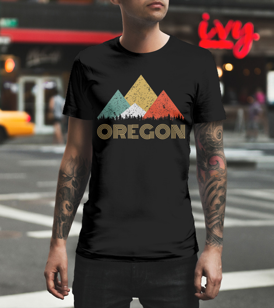 Oregon Retro Mountain Triangles Forest T-Shirt