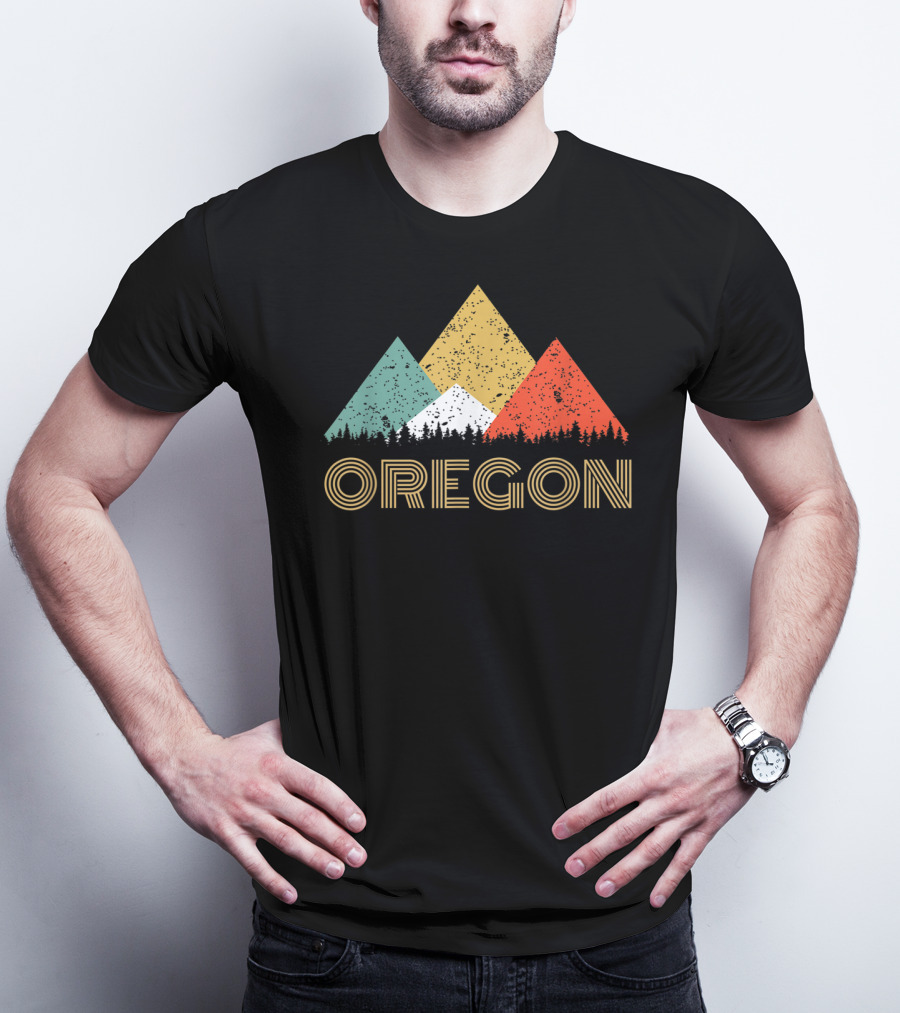 Oregon Retro Mountain Triangles Forest T-Shirt