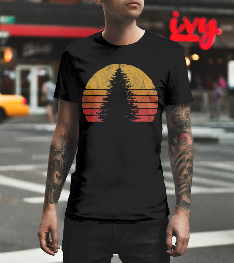 Retro Sunset Pine Tree Silhouette Minimalist T-Shirt