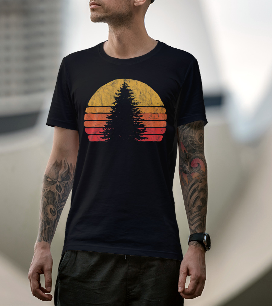 Retro Sunset Pine Tree Silhouette Minimalist T-Shirt