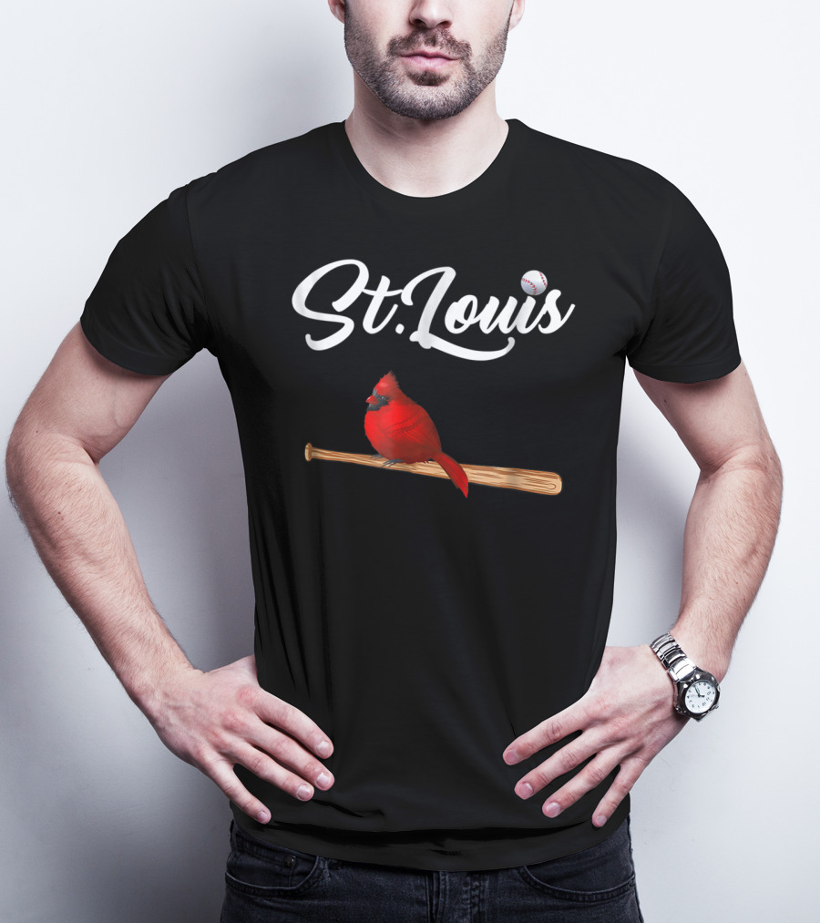 St. Louis Red Cardinal On Baseball Bat With Baseball T-Shirt