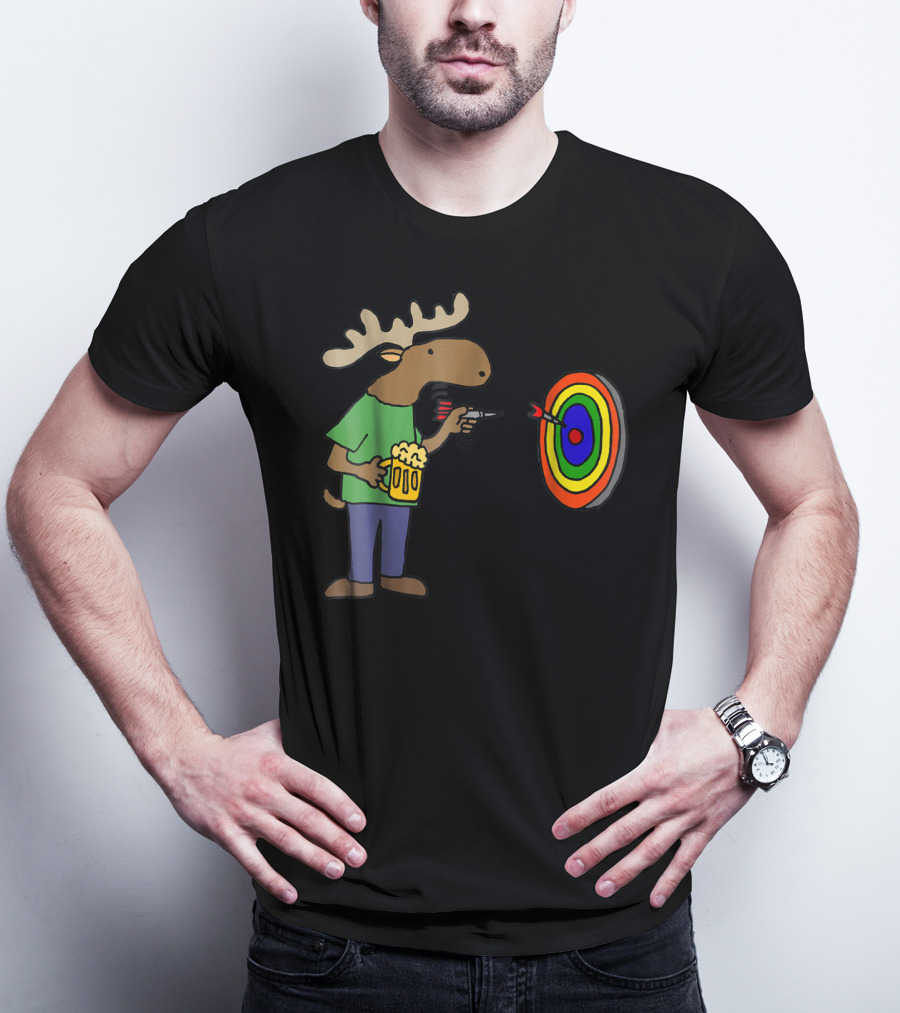 SmileteesHob Funny Moose With Beer Throwing Darts At Colorful Target T-Shirt