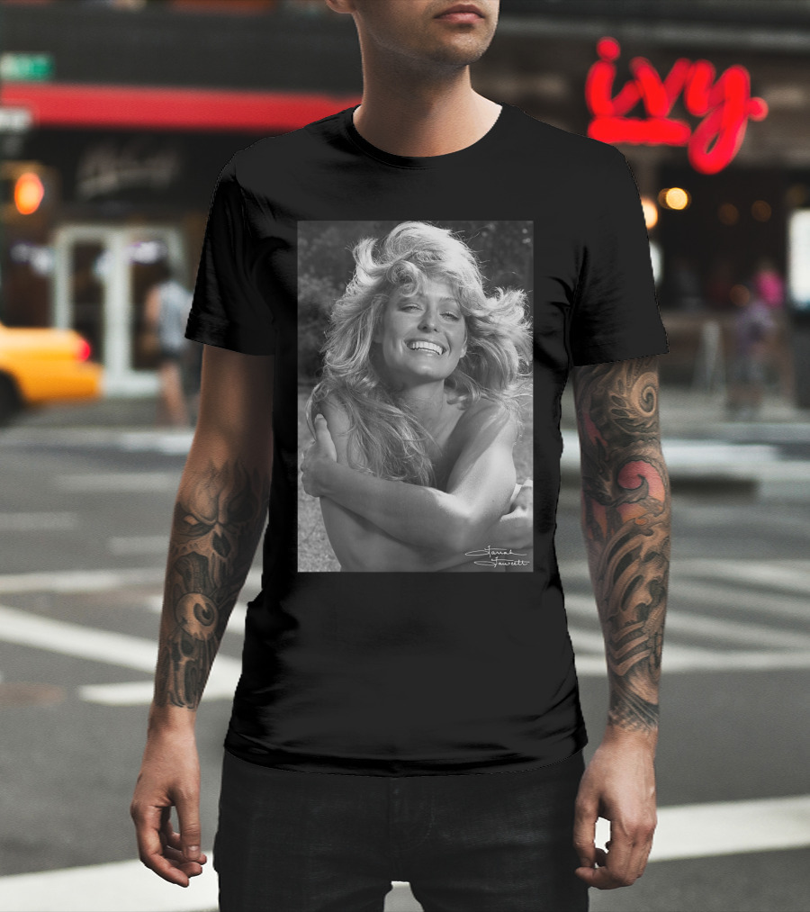 Mens Farrah Fawcett Signature Black And White Close Up T-Shirt
