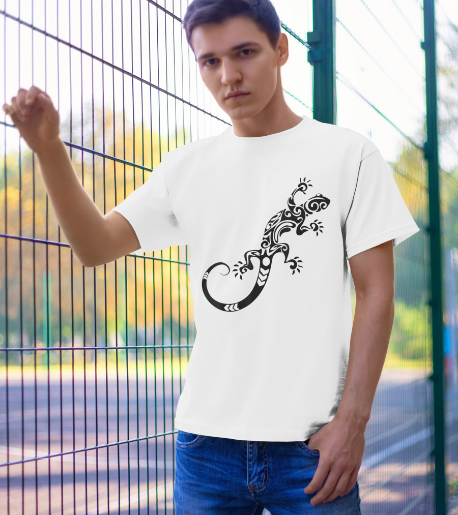 Tribal Lizard Pattern Black T-Shirt