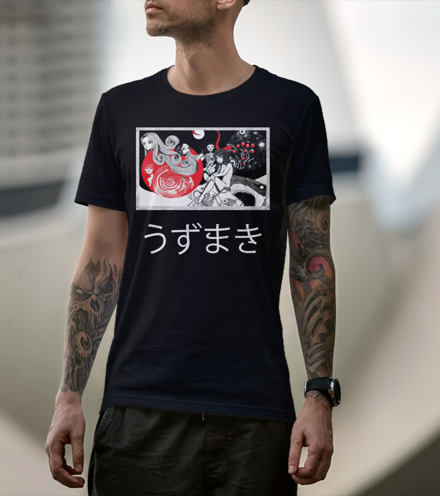 Uzumaki Japanese Horror Surreal Spiral Art With Monsters And Characters T-Shirt