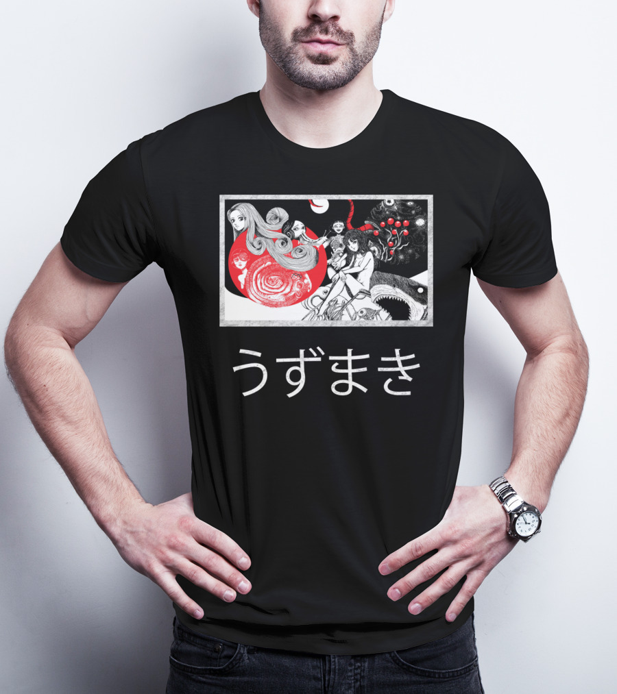 Uzumaki Japanese Horror Surreal Spiral Art With Monsters And Characters T-Shirt