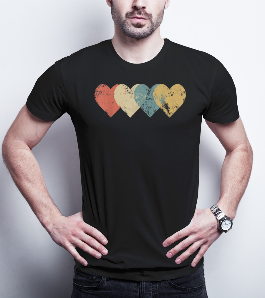 Vintage Hearts Cool Valentines Day Distressed Multicolor T-Shirt