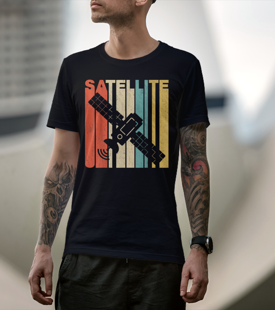 Vintage Satellite Retro Stripes Spacecraft T-Shirt