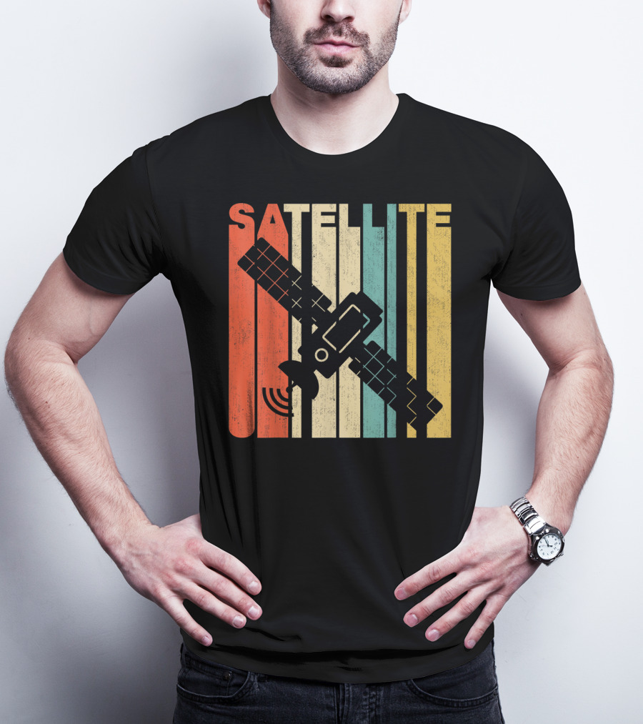 Vintage Satellite Retro Stripes Spacecraft T-Shirt